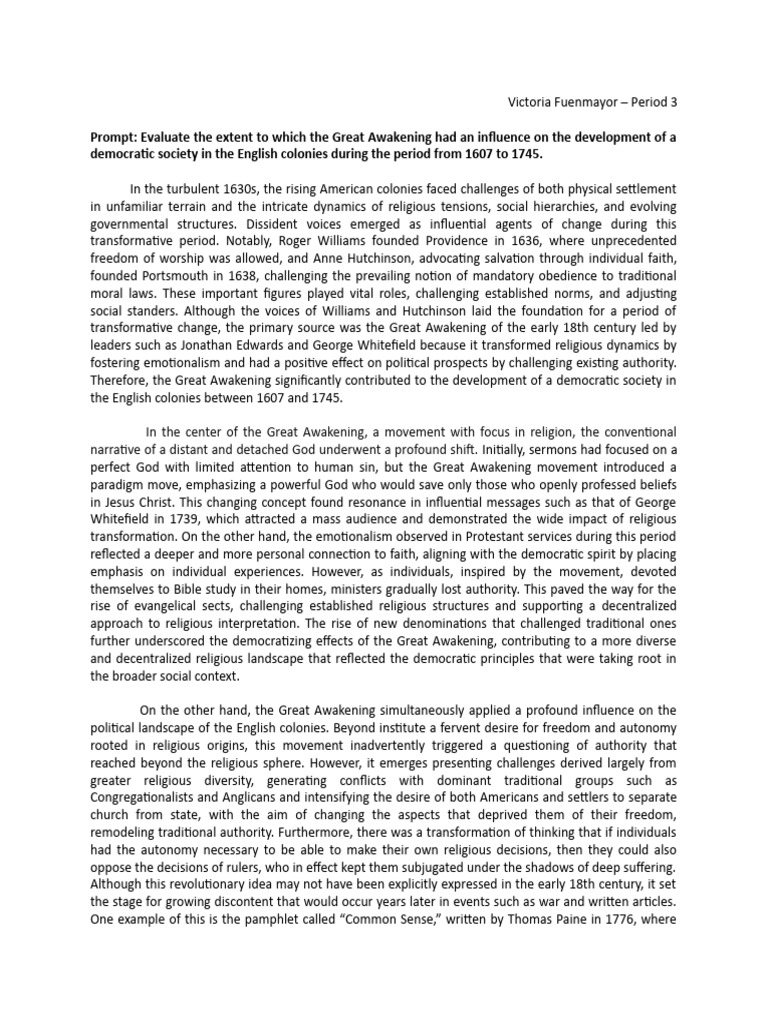 Apush Leq | PDF | Autonomy | Protestantism