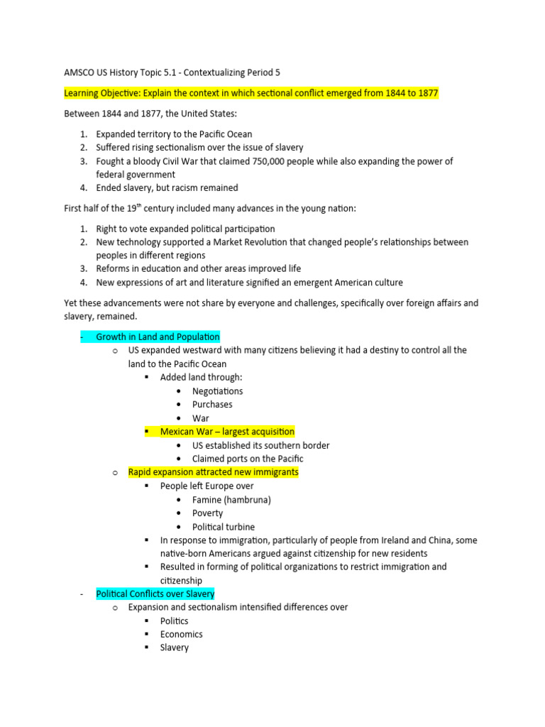 Sectional Conflict in US History (1844-1877) | PDF | American Civil War ...