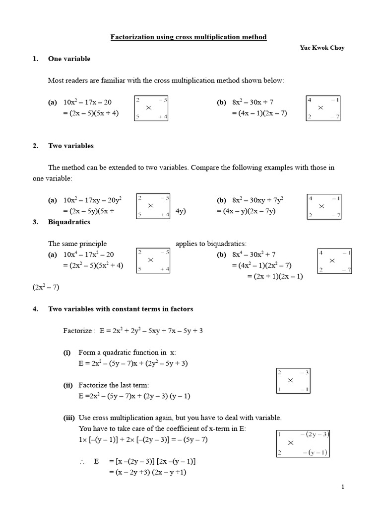 10 Factorization Using Cross Multiplication Download Free Pdf Mathematical Analysis