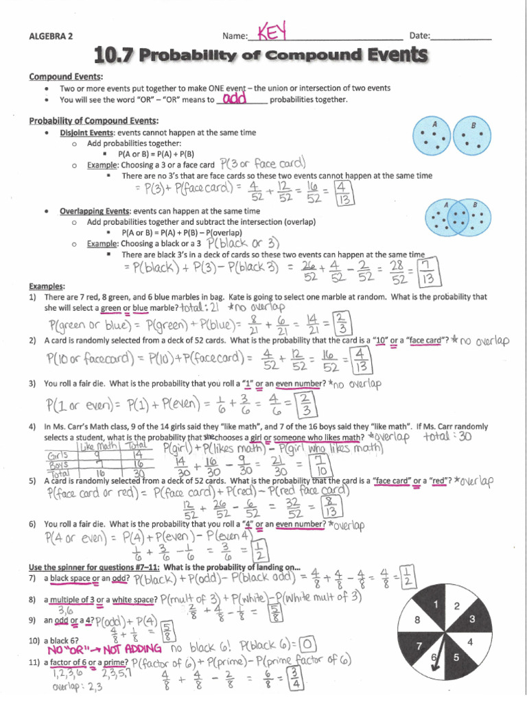 10.7 Compound Events - KEY | PDF