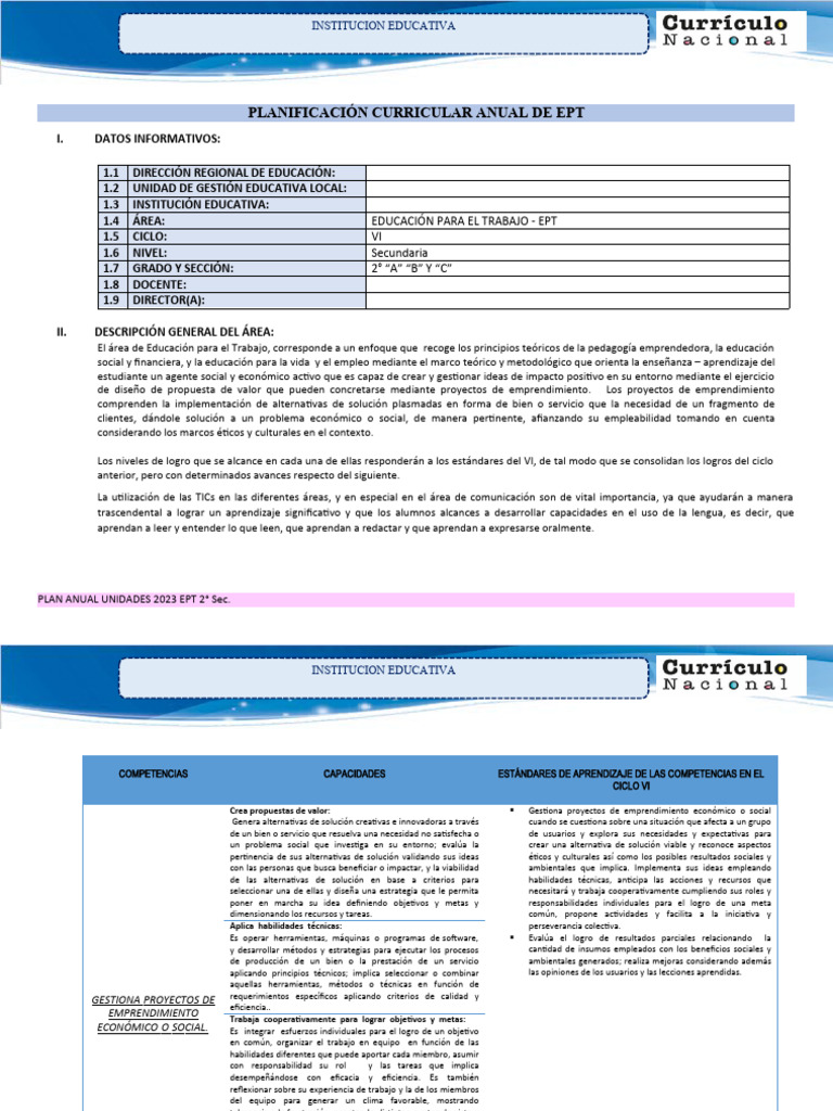 Plan Anual Ept 2° Sec 2023 | PDF | Iniciativa empresarial | Aprendizaje