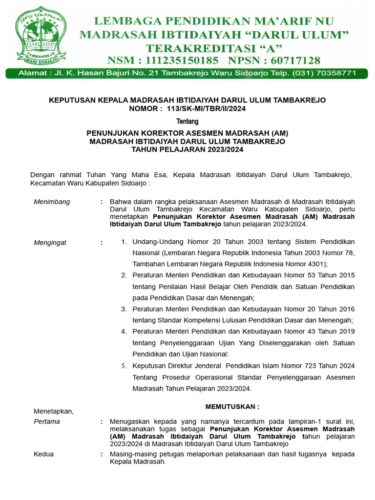 Lampiran 8 SK KOREKTOR AM 2024 MIDU | PDF