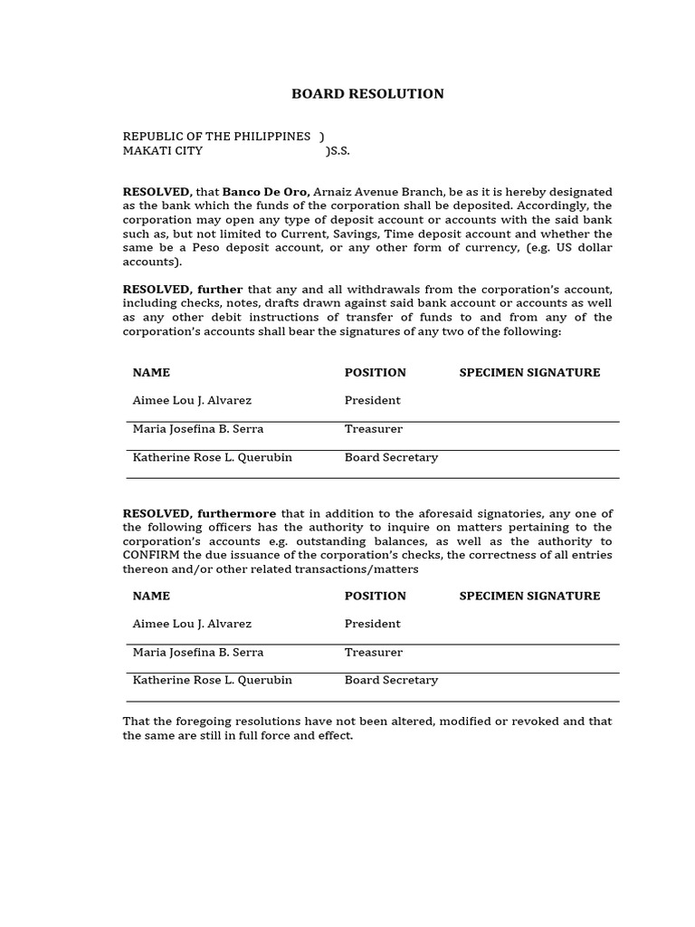 Board Resolution - Bdo | Download Free PDF | Banks | Personal Finance