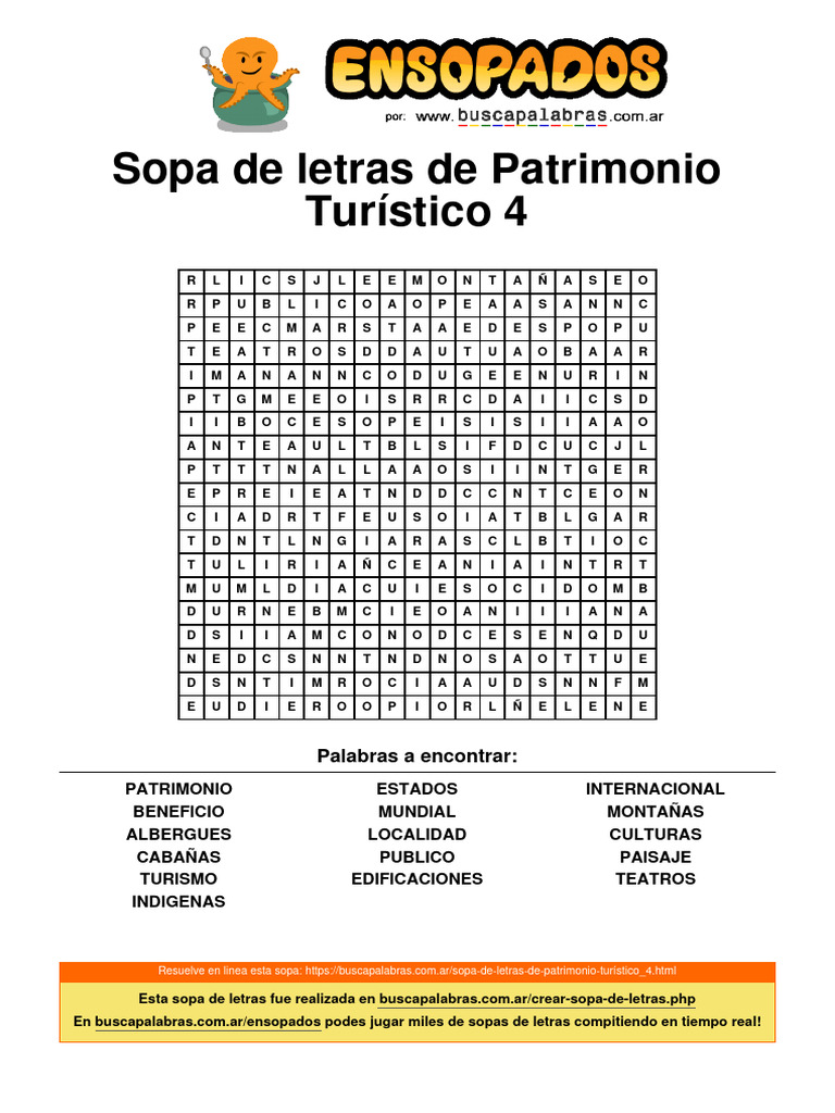 sopa-de-letras-de-patrimonio-turístico_4 | PDF | Turismo