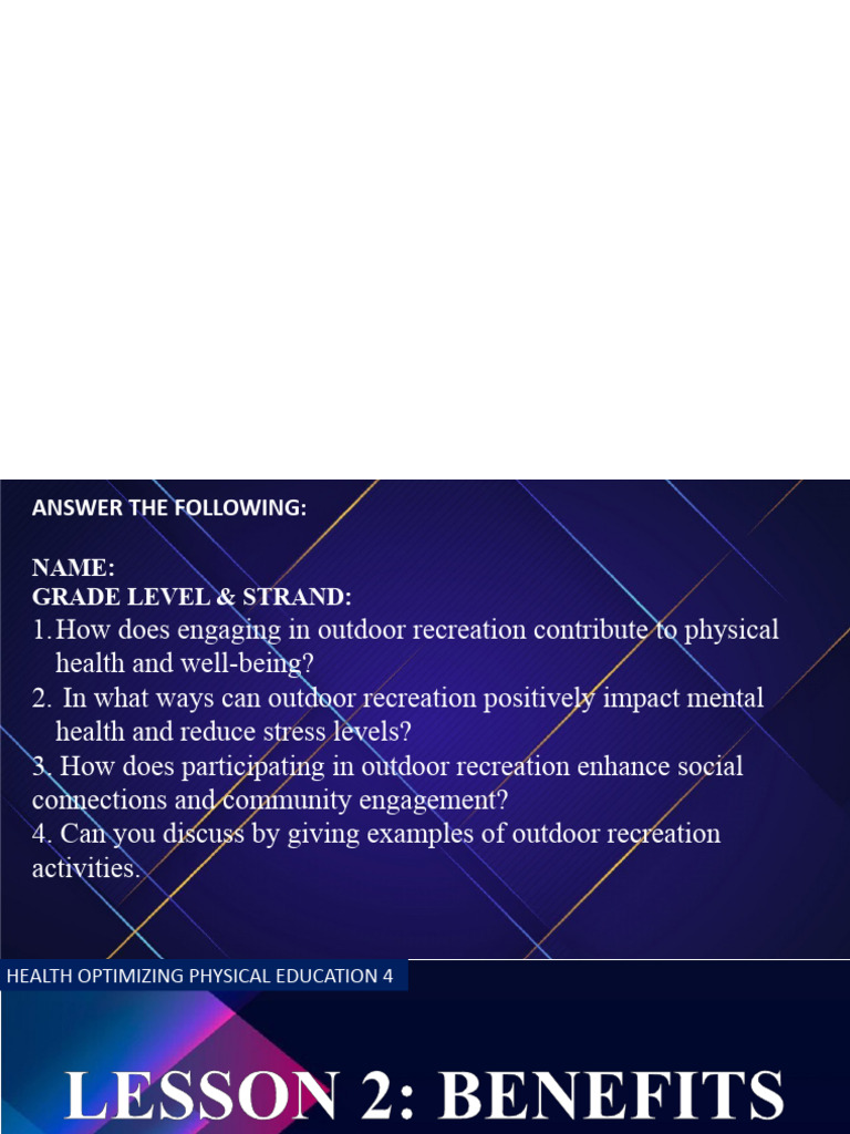 Hope 4 - Lesson 2 - Benefits of Outdoor Recreation | Download Free PDF ...