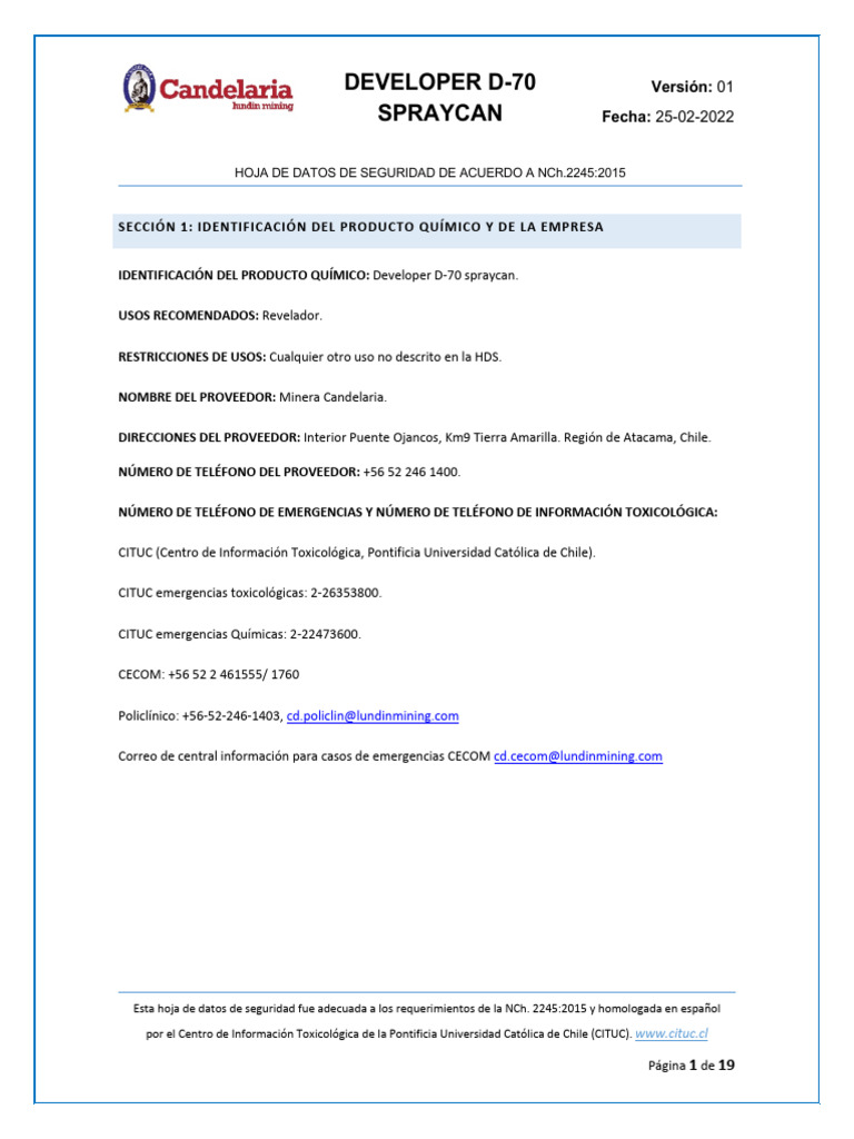 HDS Developer D-70 Spraycan | PDF | Residuos | Agua