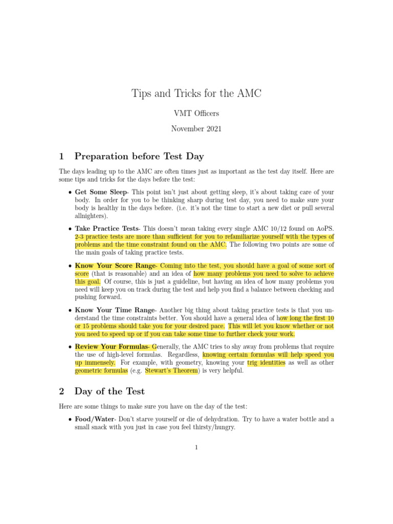 AMC Test Day Preparation Tips | PDF