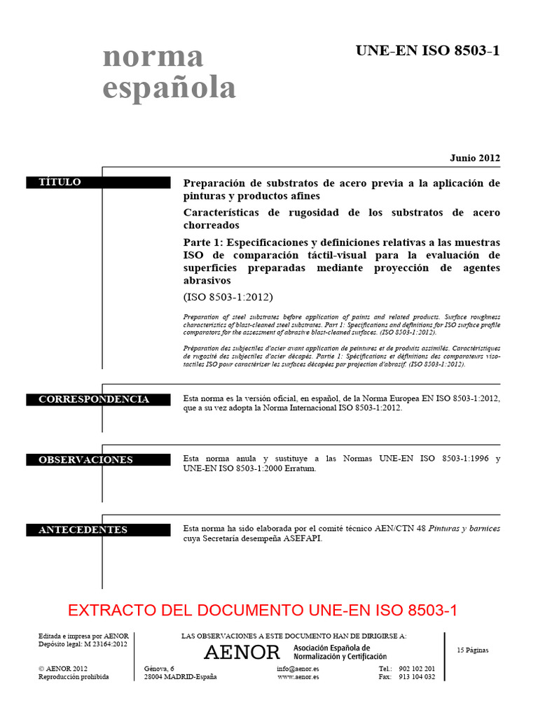 (Ex) Une-En Iso 8503-1 2012 | PDF | Acero | Materiales