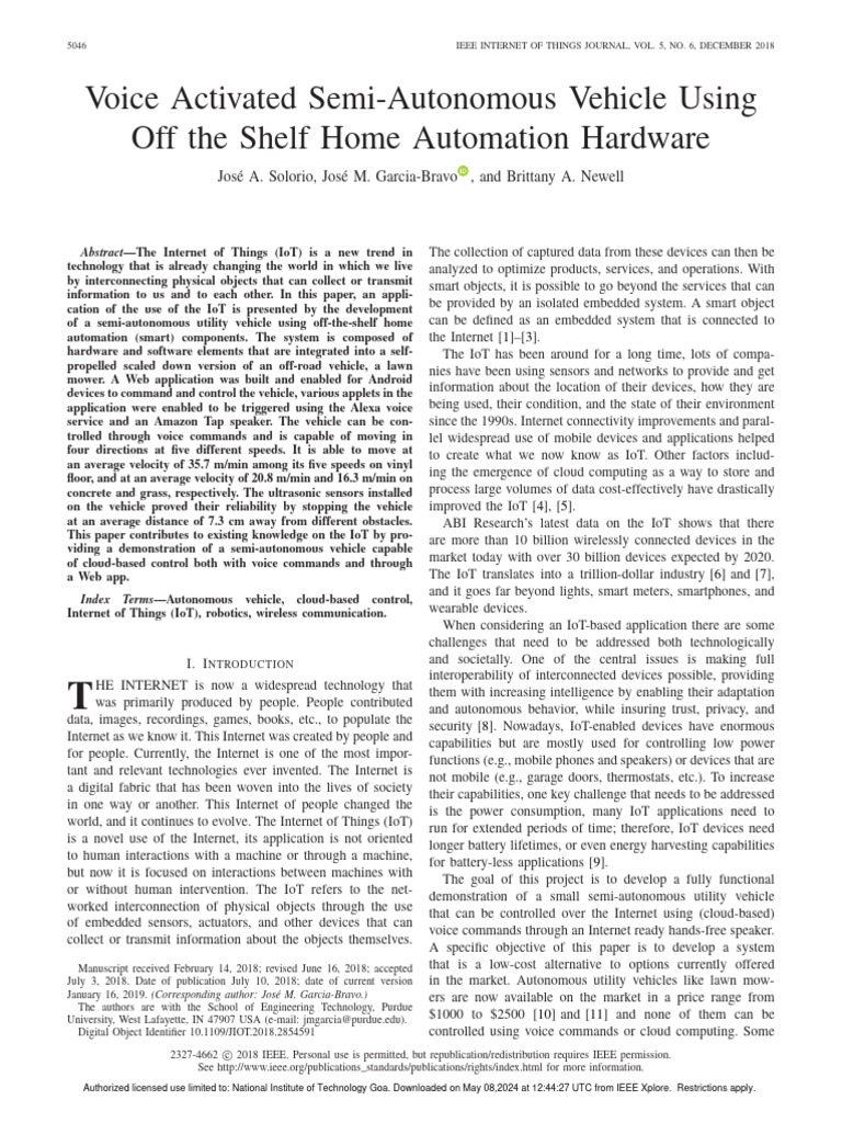 Voice-Controlled IoT Utility Vehicle | PDF | Internet Of Things | Application Software