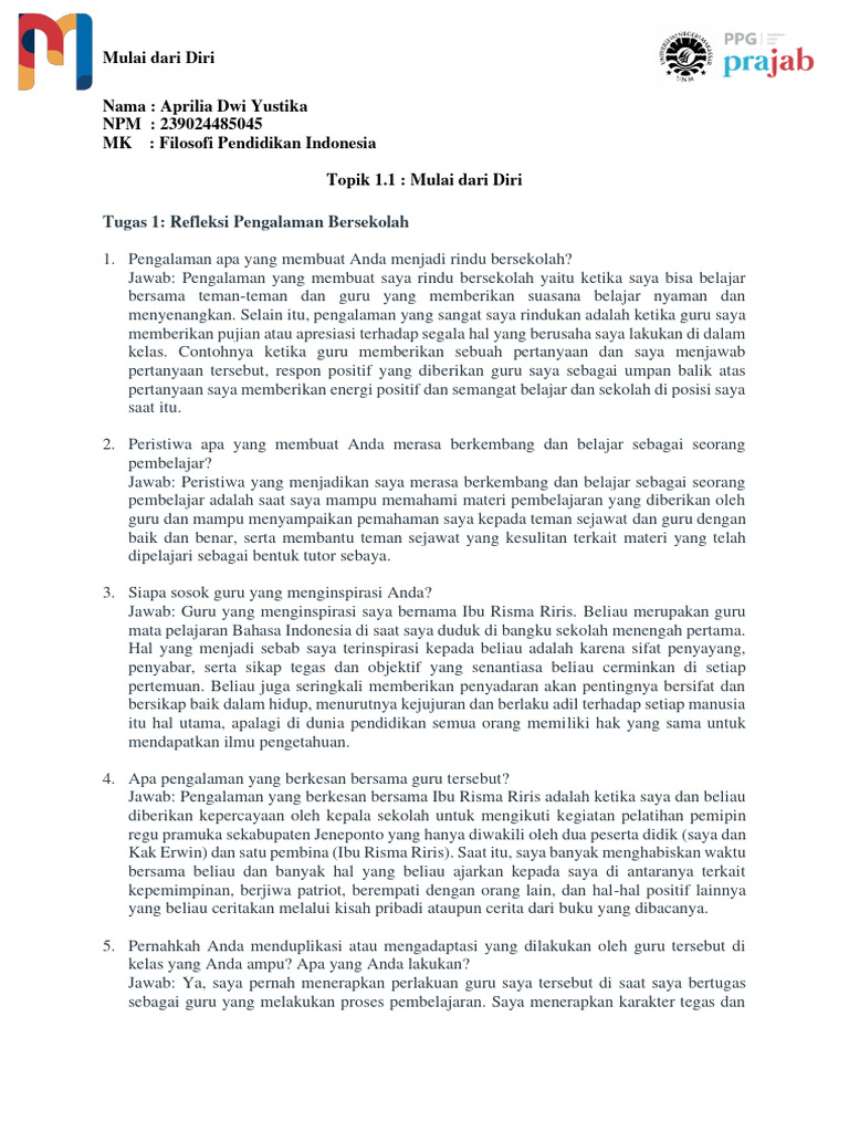 Aprilia Dwi Yustika - 1mulai Dari Diri FPI Topik 1 | PDF | Karier & Perkembangan | Pengembangan Diri