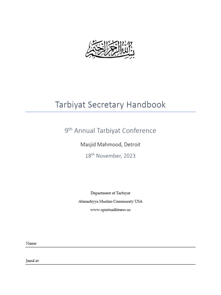 Tarbiyat Handbook 2023 Rev2 | PDF | Mosque | Abrahamic Religions