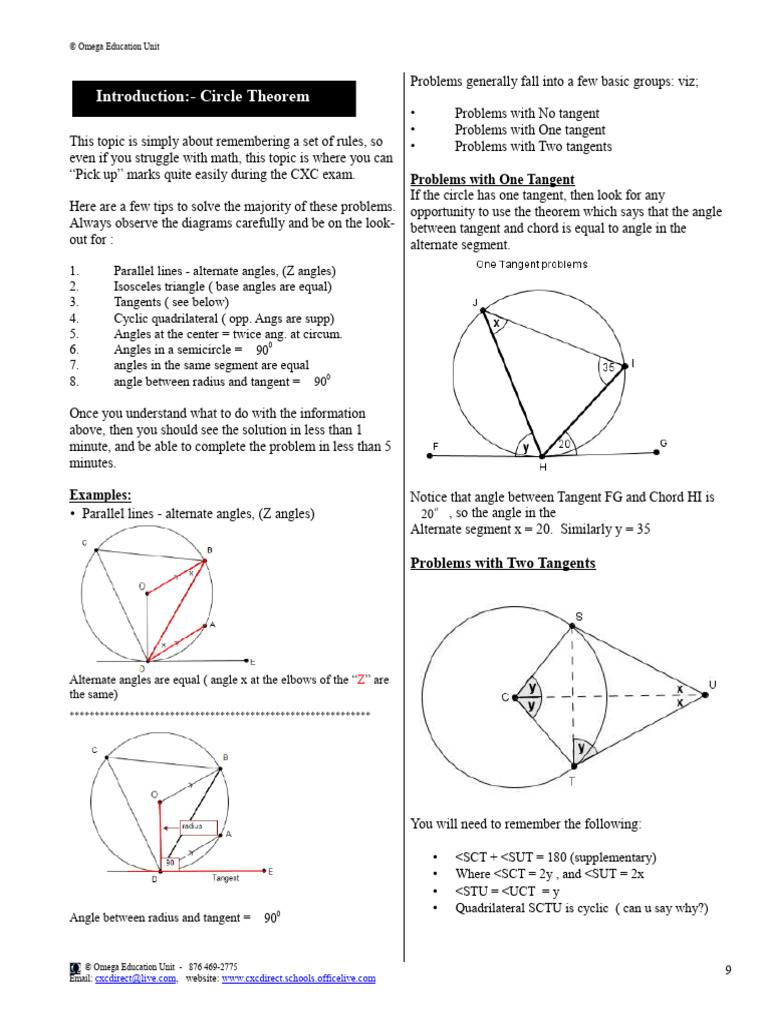 Circle Theorem Tips | PDF | Circle | Geometric Shapes
