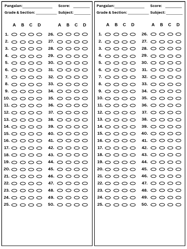 ANSWERSHEETS-50-20-30 Items | PDF