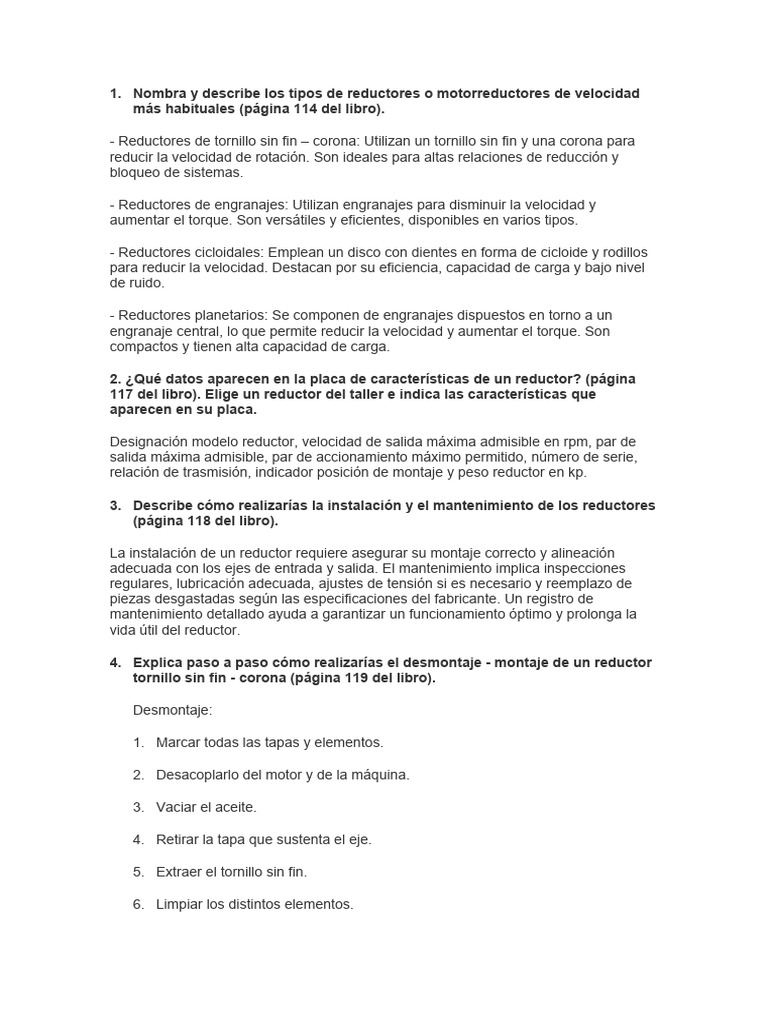 Nombra y Describe Los Tipos de Reductores o Motorreductores de ...