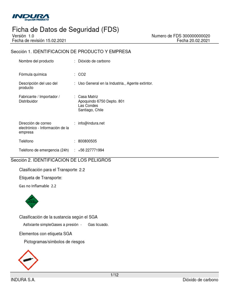 Ficha de Datos de Seguridad (FDS) : Sección 1. Identificacion de Producto Y Empresa | PDF ...
