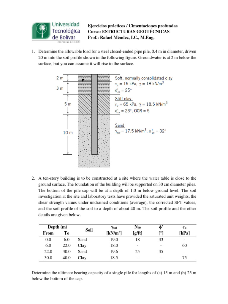 Ejercicios Prácticos - Cimentaciones Profundas | PDF