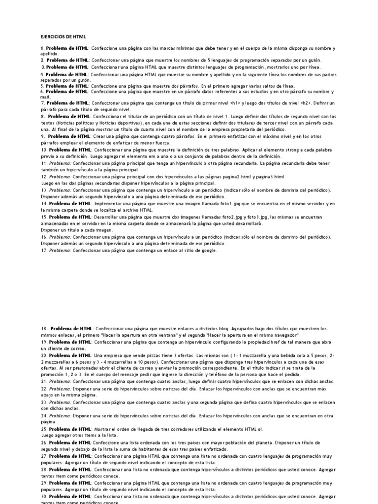 100 Ejercicios HTML | PDF | HTML | Hipervínculo