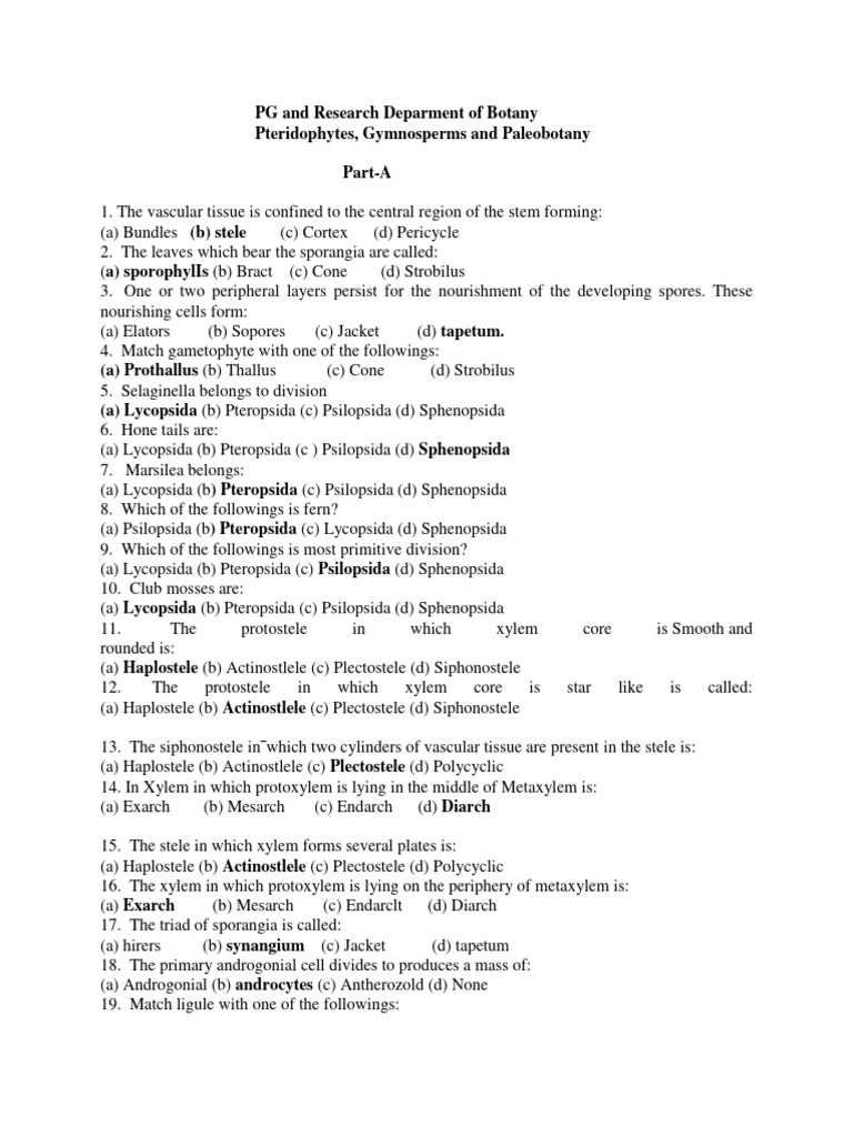 PG BOTANY Plant Diversity Question Bank Complete | PDF | Plant ...