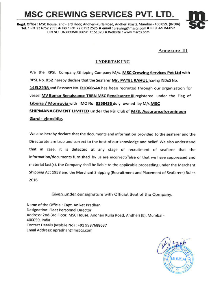 Undertaking Form - 020 | PDF