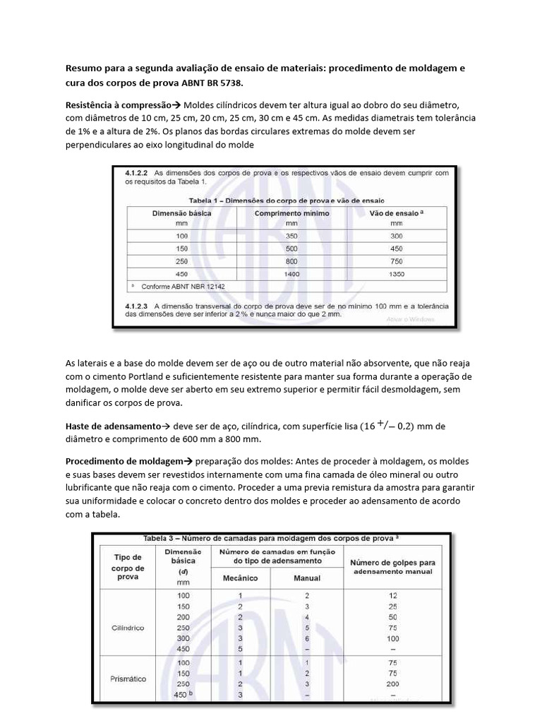 Procedimento de Moldagem Dos Corpos de Prova. | PDF | Concreto | Cimento