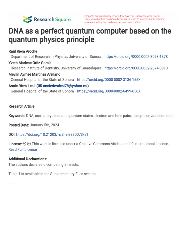 DNA As A Perfect Quantum Computer Based On The Qua | PDF | Electron ...