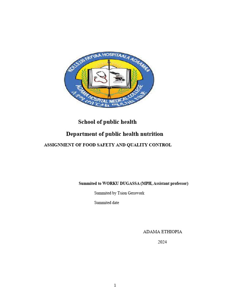 ASSIGNMENT OF FOOD SAFETY AND QUALITY CONTROL Tsi Autosaved | PDF ...
