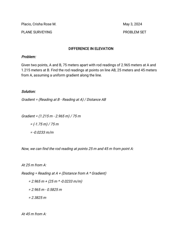 Problem Set (Plane Surveying) | PDF