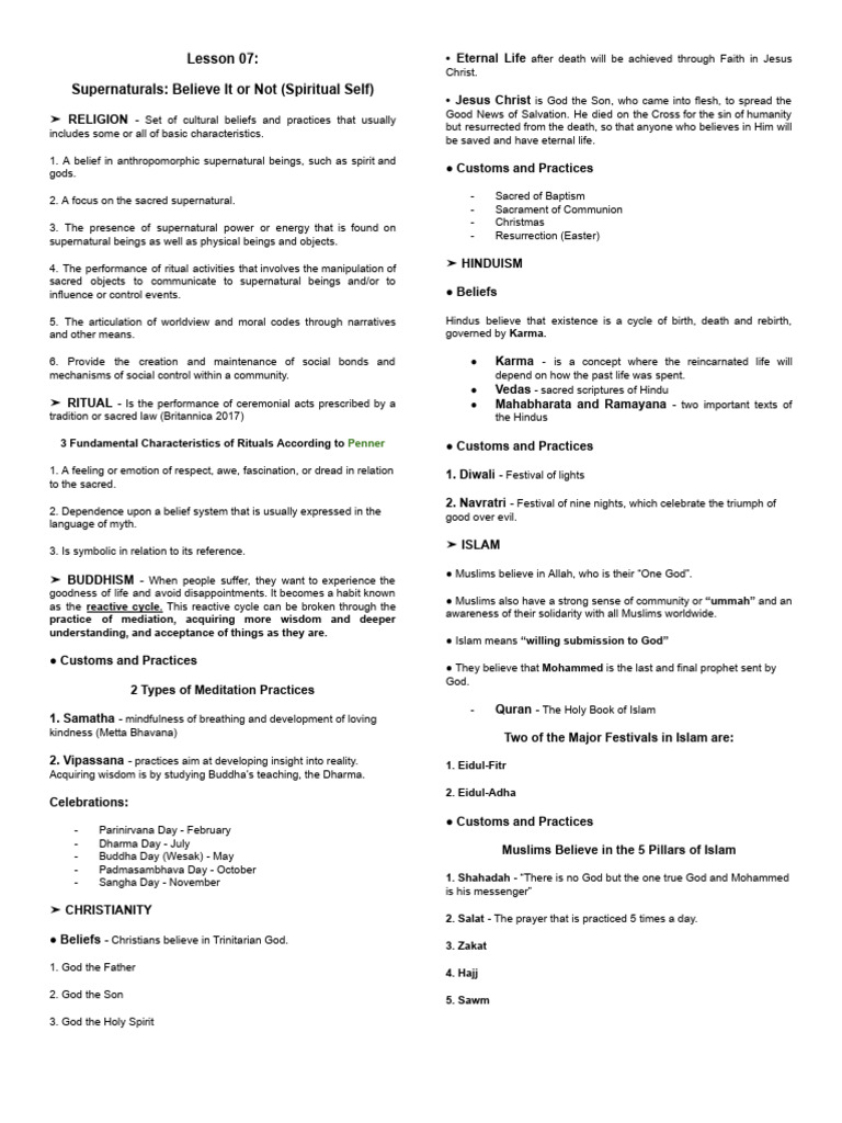 Lesson 07 Spiritual Self | PDF | Reincarnation | Supernatural
