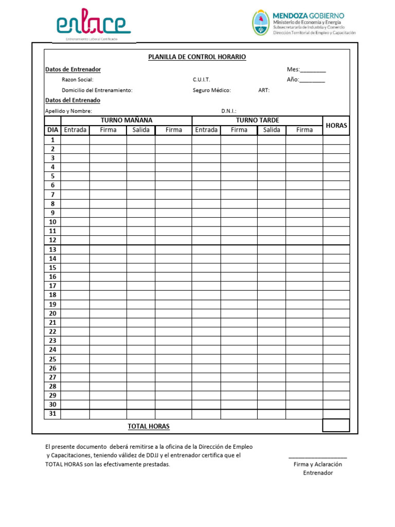 BBB Planilla Control Horario | PDF