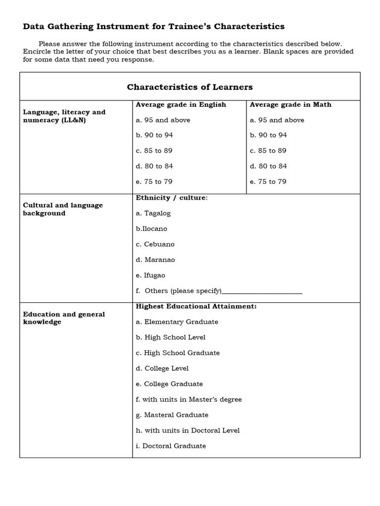 Data Gathering Instrument For Trainee SMAW NC III Jerilyn e Bantilan | PDF | Welding | Construction