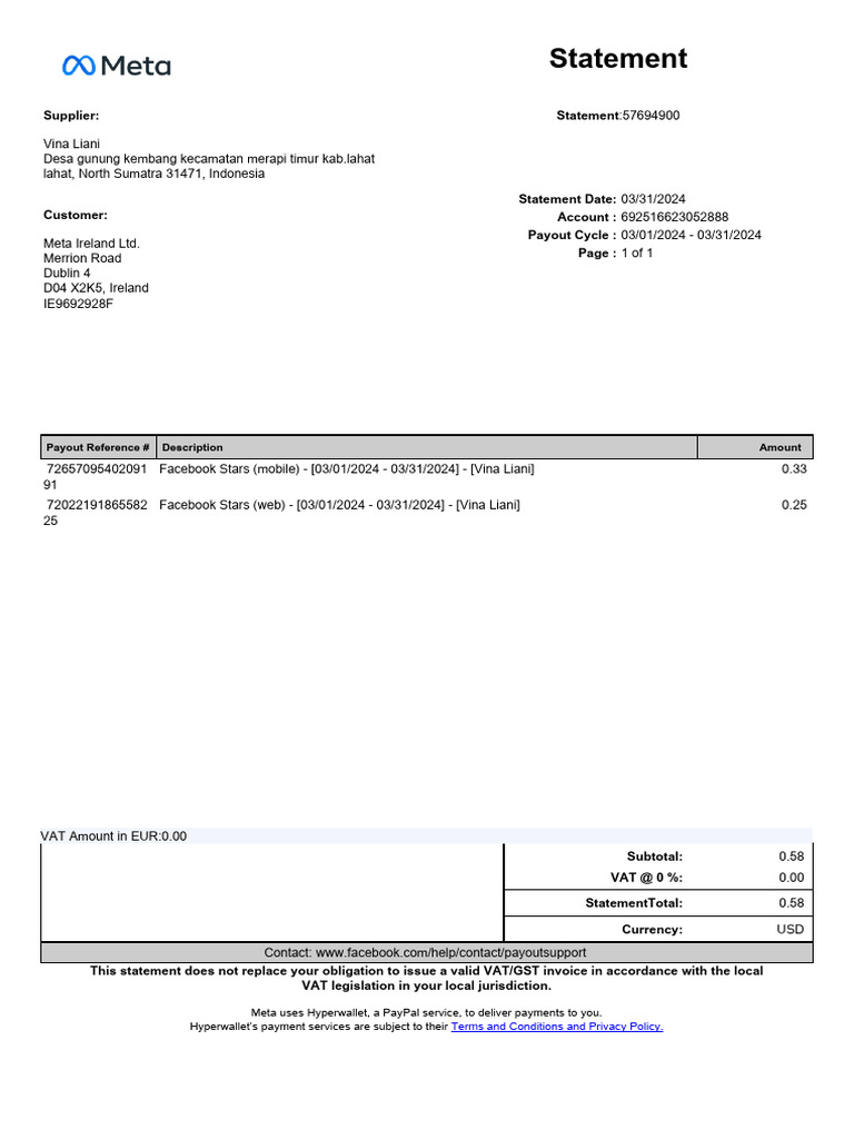 Statement 57694900 | PDF | Payments