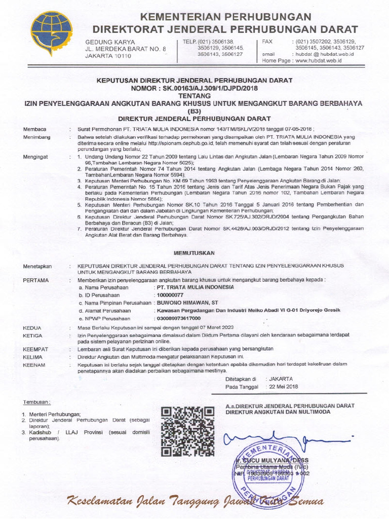 SK Dishub PT. Triata 22 Mei 2018 | PDF