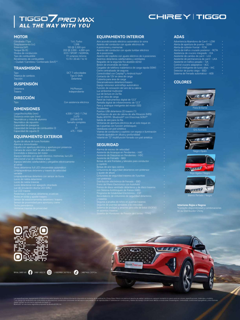 Chirey Tiggo 7 Pro Max Ficha Tecnica | PDF | Airbag | Sistema de freno antibloqueo