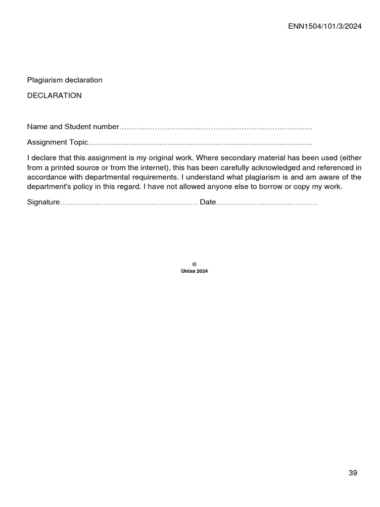 Plagiarism Declaration Form | PDF