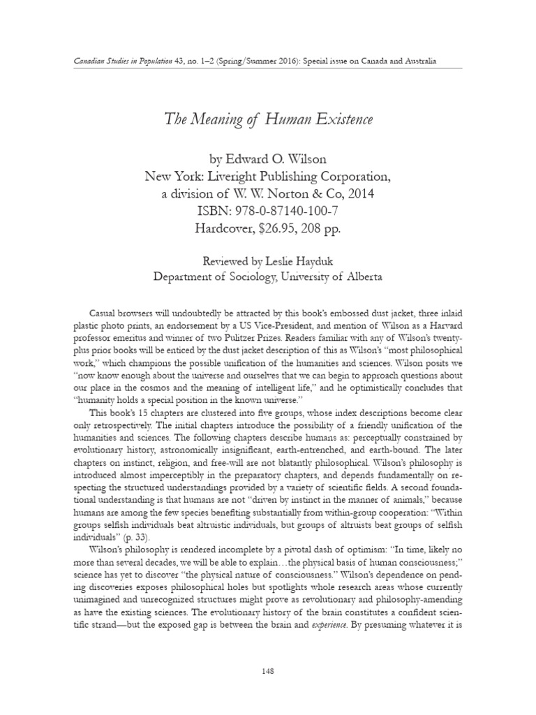 The Meaning of Human Existence | PDF | Evolution | Human Nature