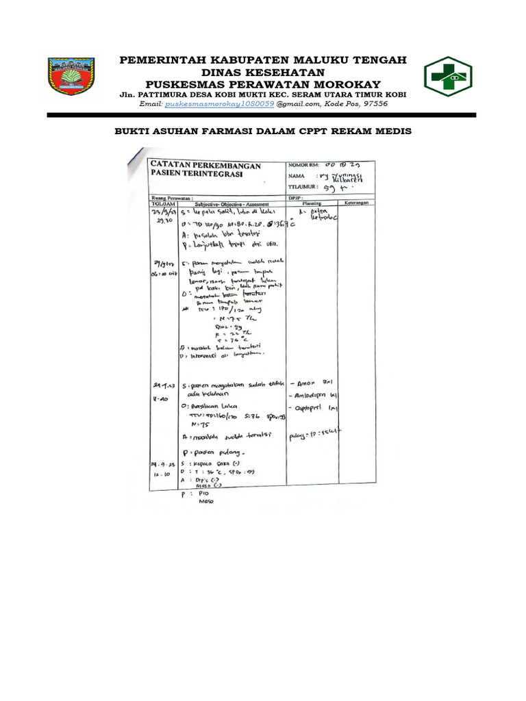 3.10.1 (C) 2. Bukti Asuhan Farmasi Dalam CPPT Rekam Medis | PDF