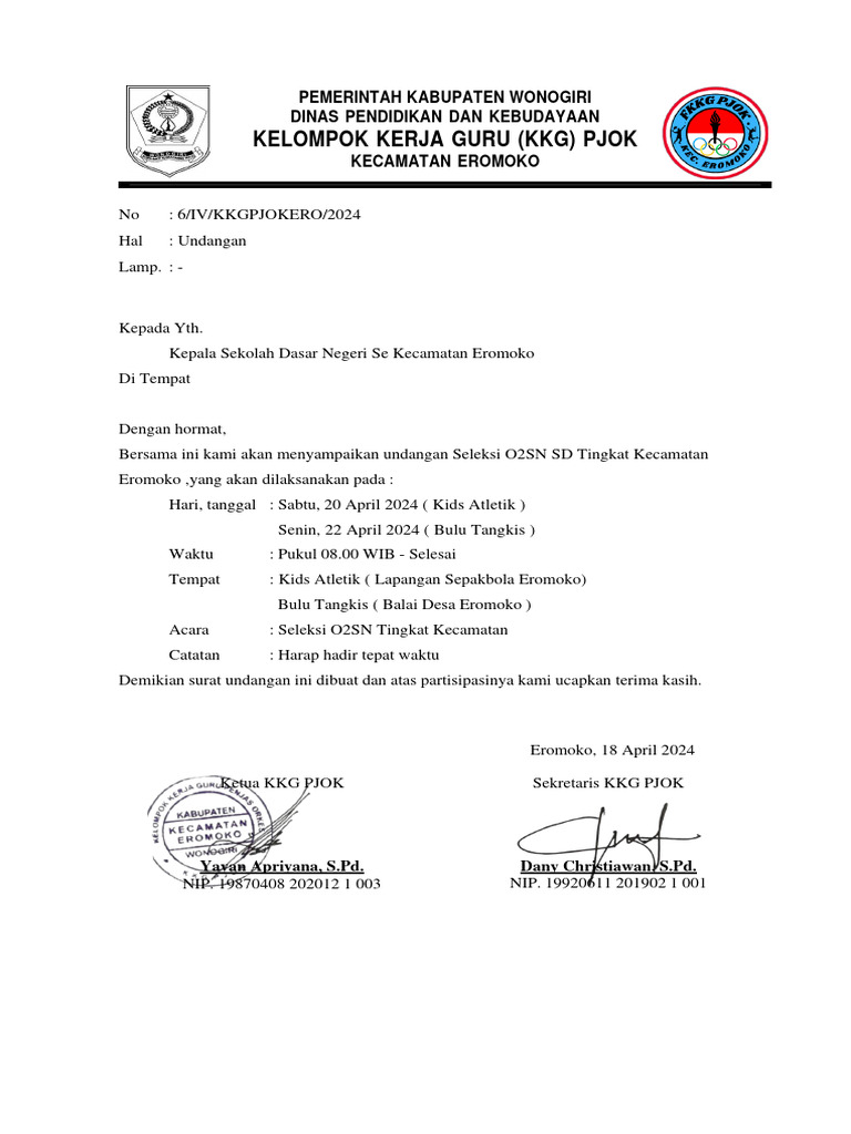 Undangan Seleksi O2SN 2024 | PDF