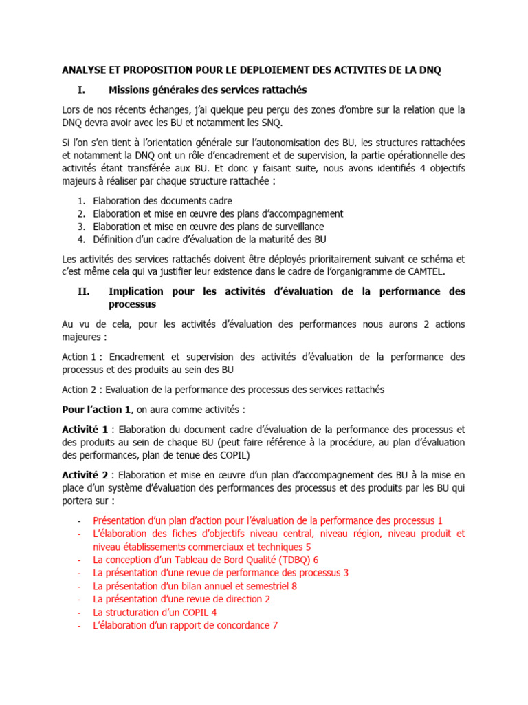 Déploiement des Activités de la DNQ | PDF