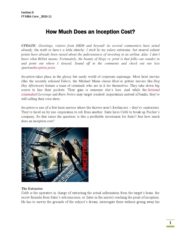 How Much Does An Inception Cost | PDF | Airlines | Bribery