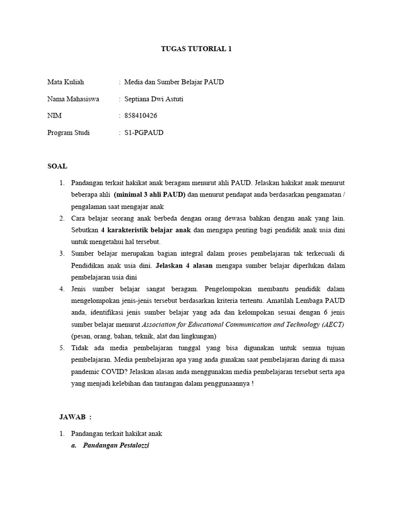 Tugas 1 Media Dan Sumber Belajar Paud | PDF