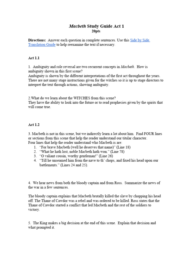 Macbeth Act 1 Study Guide Pdf Macbeth
