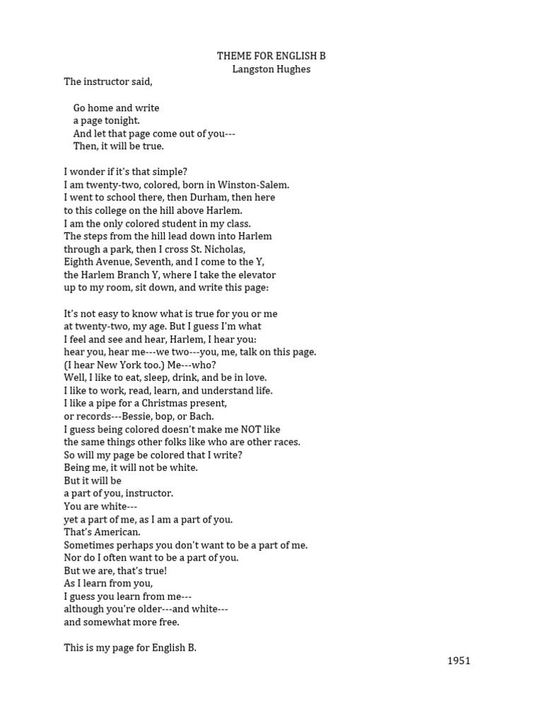 Pastiche Assignment: Theme for English B | PDF | Imitation