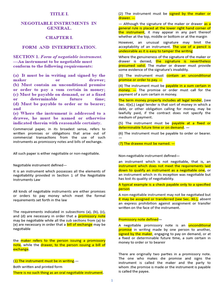 Negotiable Instruments Law | PDF | Negotiable Instrument | Promissory Note