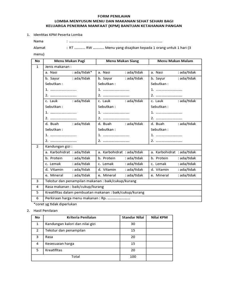 Form Penilaian & Panduan Penilaian Serta Surat Ke PKK Kec | PDF