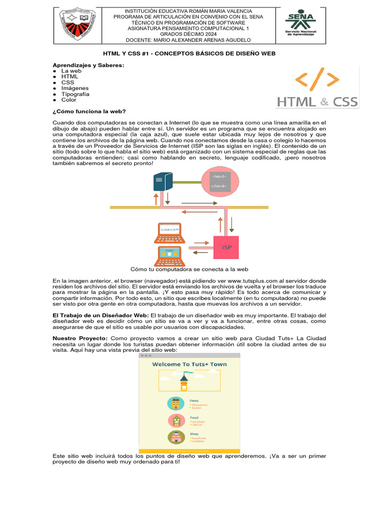 Taller #1 HTML y CSS Periodo 2 - 2024 | PDF | Red mundial | Internet y web