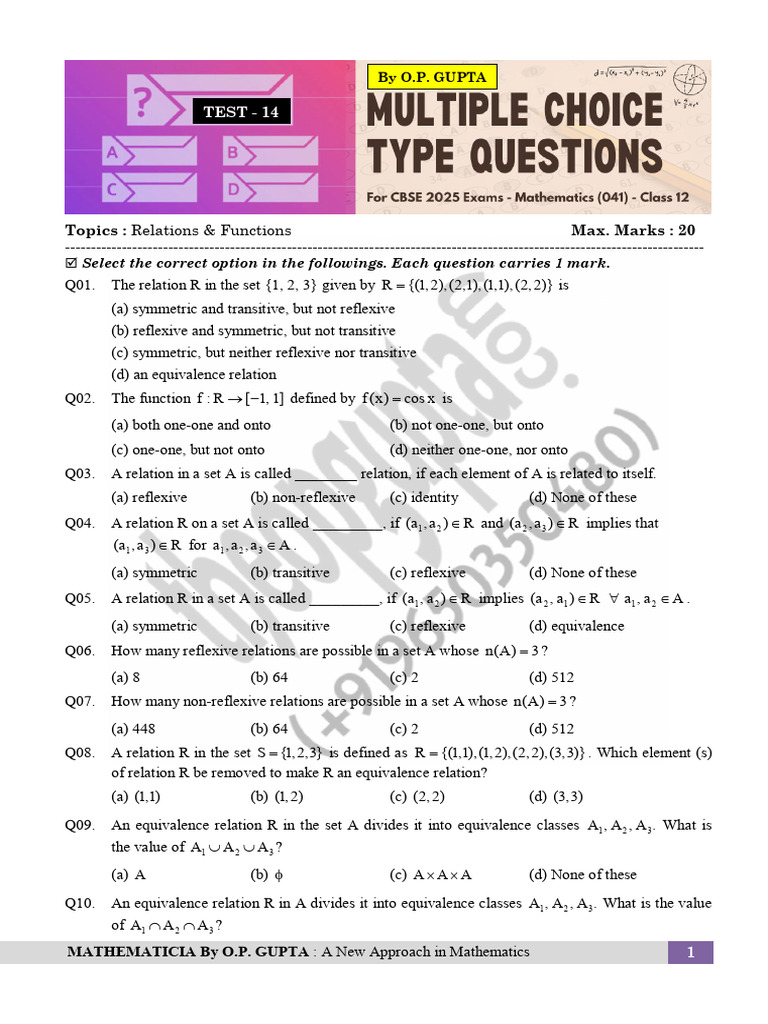 14 MCQ - Relations & Functions | Download Free PDF | Integral ... 14 MCQ - Relations & Functions | Download Free PDF | Integral ...