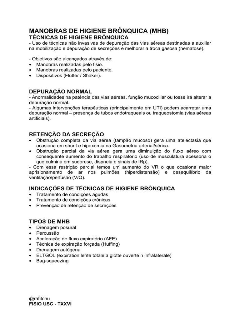 2 - Manobras de Higiene Brônquica | PDF | Tosse | Sistema respiratório