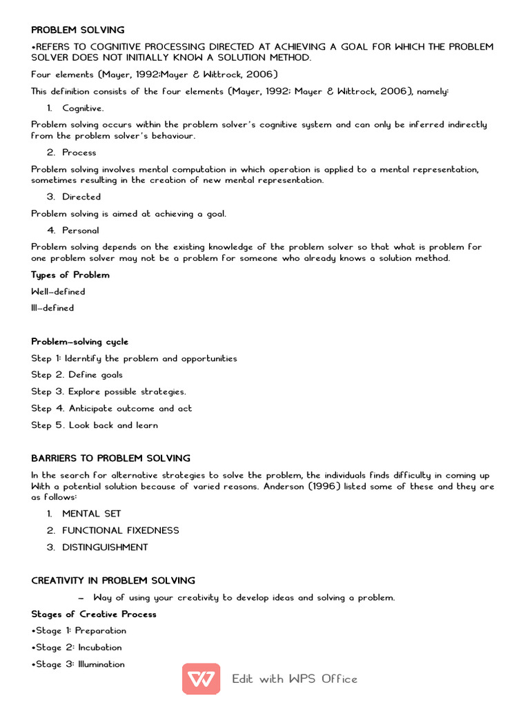 Notes On Problem Solving and Creativity | PDF | Creativity | Mental ...