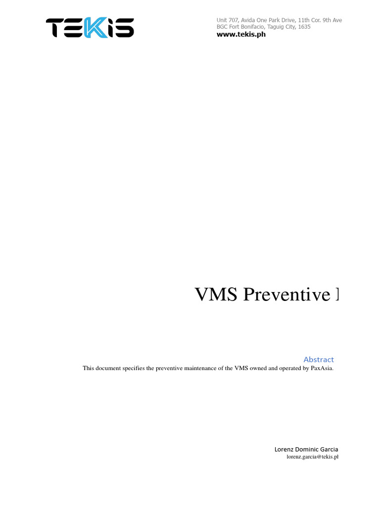 VMS Preventive Maintenance Specification and Form | PDF | Regulatory Compliance | Computer Security