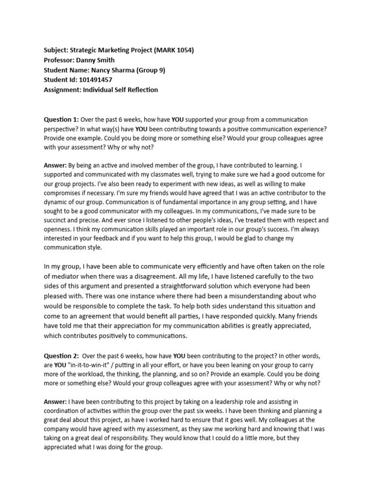 Individula Self Reflection | PDF | Communication | Cognitive Science